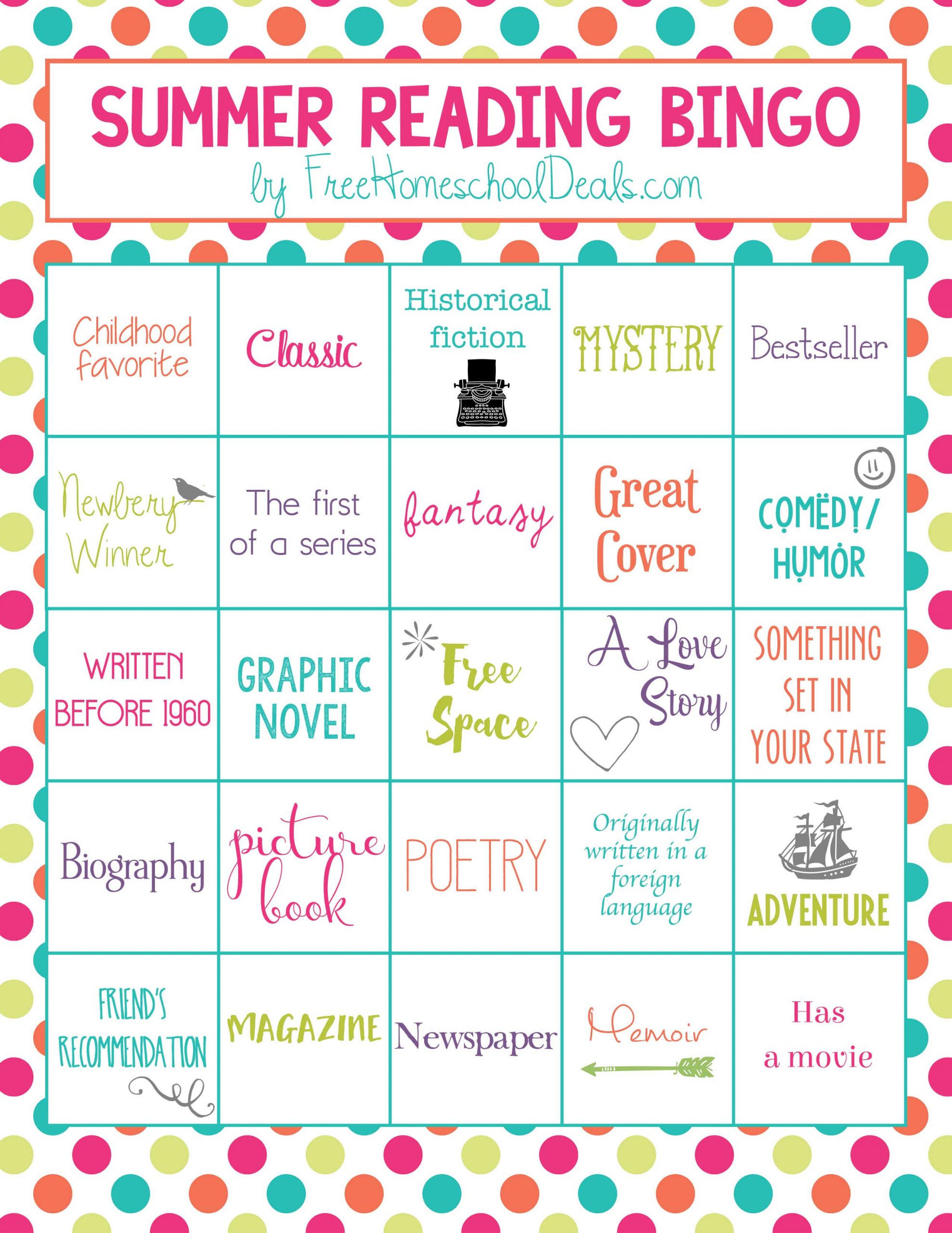 Summer Reading Bingo Card Printable Printable Bingo Cards