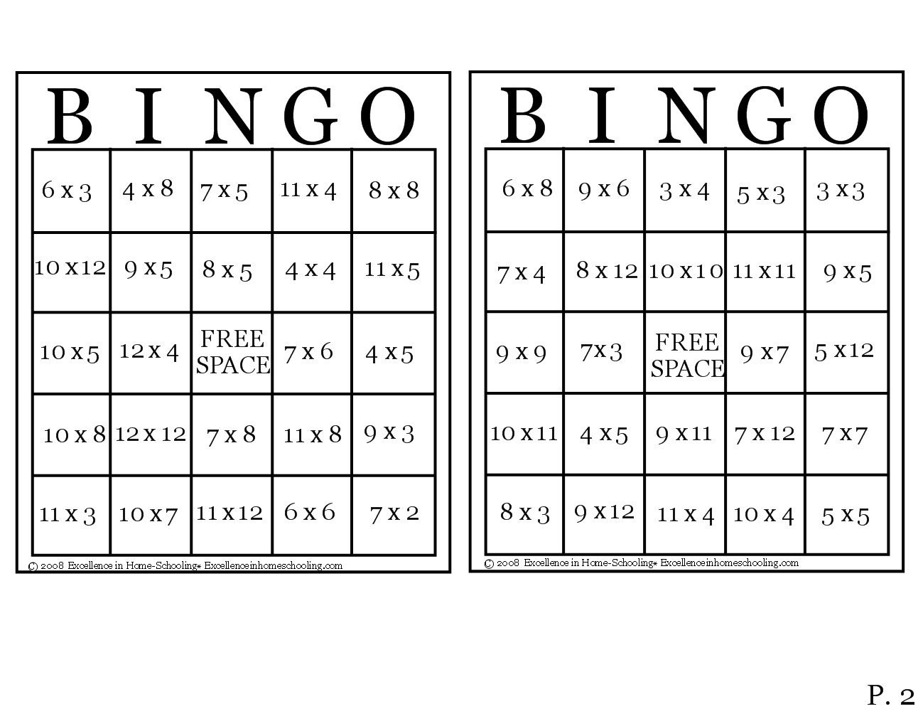 Multiplication Math Bingo Game Http www kidscanhavefun Printable 
